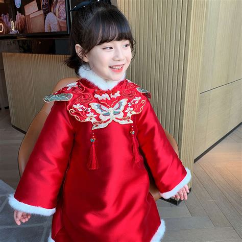 女童连衣裙冬装2023新款儿童唐装拜年服加厚小女孩中国风新年裙子虎窝淘