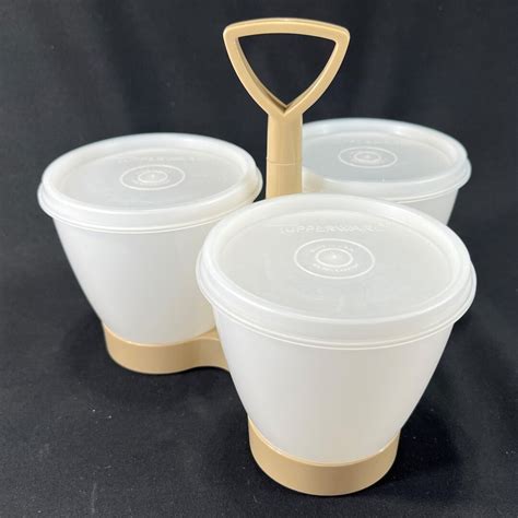 Vintage Tupperware Condiment Caddy Set Tan White Sheer 757 758