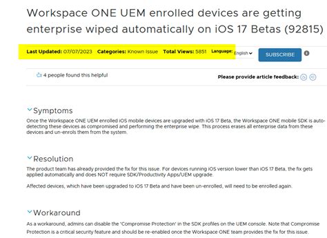Vmware Workspace One Iphone Ios 17 Enterprise Wipe After Update Issue Known Since 07072023