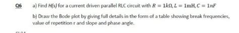 solved q6 a find h s for a current driven parallel rlc