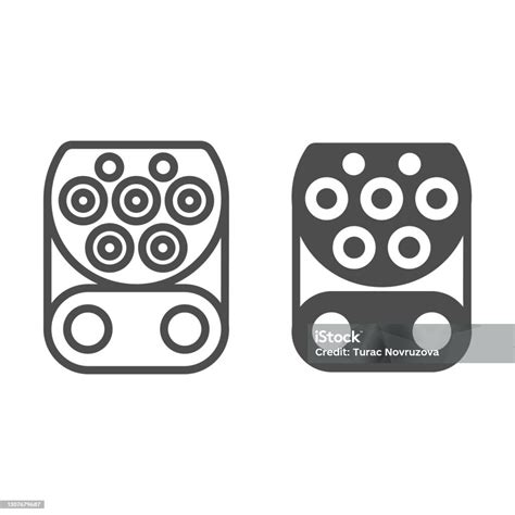 Ccs 충전기 라인과 솔리드 아이콘 전기 자동차 개념 흰색 배경에 전기 자동차 충전 플러그 사인 모바일 및 웹 디자인을위한 윤곽 스타일플러그 타입 Sae 아이콘 충전 벡터