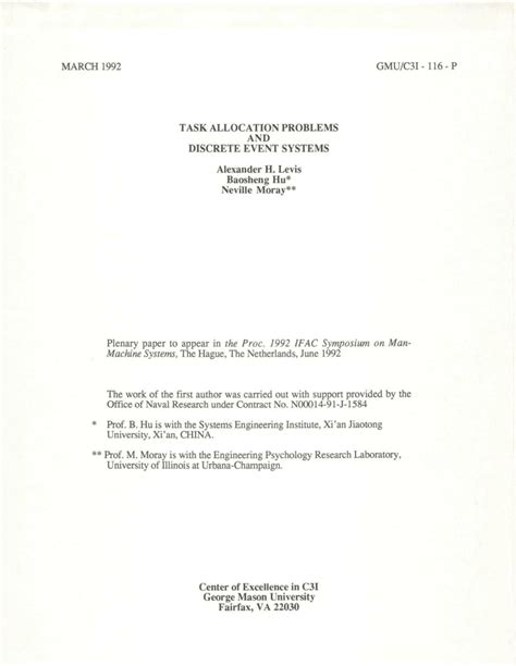 Pdf Task Allocation Problems And Discrete Event Systems