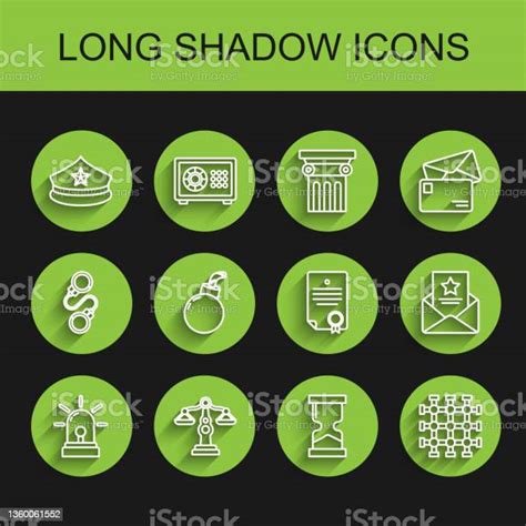 세트 라인 점멸 사이렌 정의의 비늘 앵무새와 경찰 모자 오래된 모래 시계 감옥 창 폭발 할 준비가 폭탄 체포 영장 및 인증서 템플릿 아이콘 벡터 경찰관에 대한 스톡 벡터