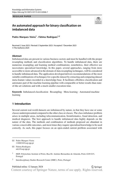 Pdf An Automated Approach For Binary Classification On Imbalanced Data