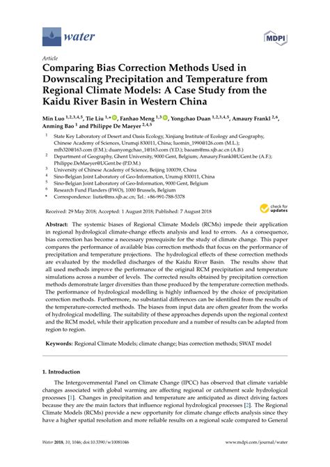 Pdf Comparing Bias Correction Methods Used In Downscaling Precipitation And Temperature From