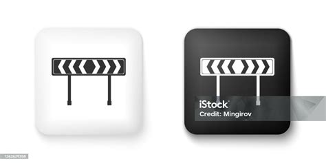 흰색 배경에 격리 된 흑백 안전 바리케이드 기호 아이콘 교통 표지판 도로 도로 블록 표지판 정사각형 버튼입니다 벡터 간판에 대한 스톡 벡터 아트 및 기타 이미지 Istock