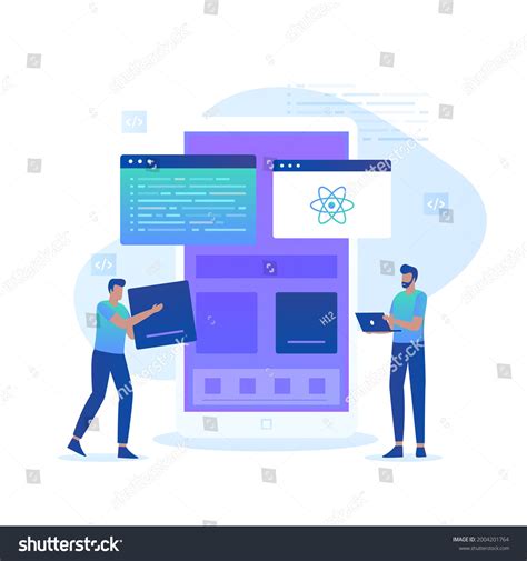 Flat Illustration React Native Programmer Concept Stock Vector Royalty