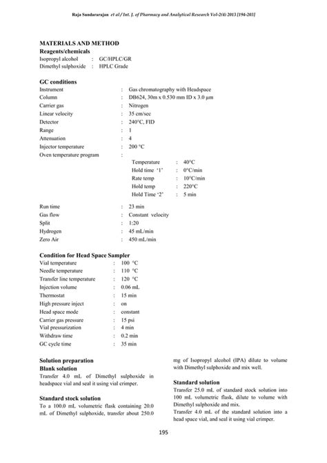 Analytical Method Development And Validation For Residual Solvent Of Diltiazem Hydrochloride