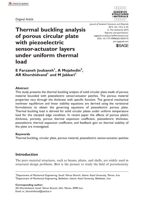 Pdf Thermal Buckling Analysis Of Porous Circular Plate With