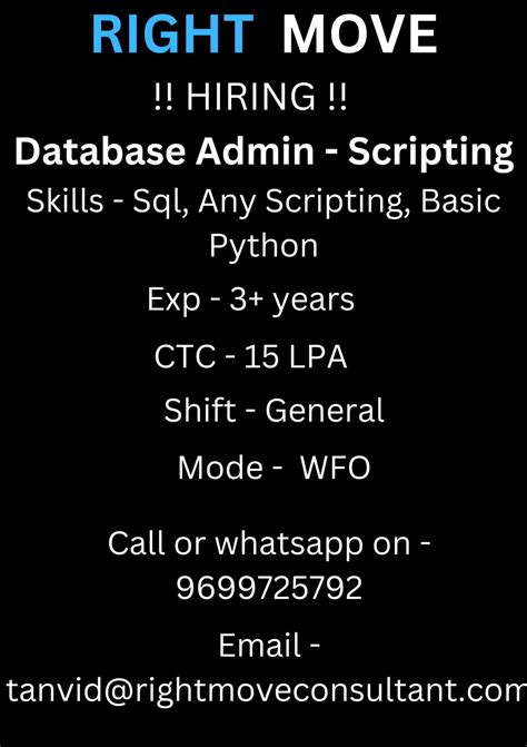 Admin Database Sql Python Scripting Hiring Rightmove Tanvi D