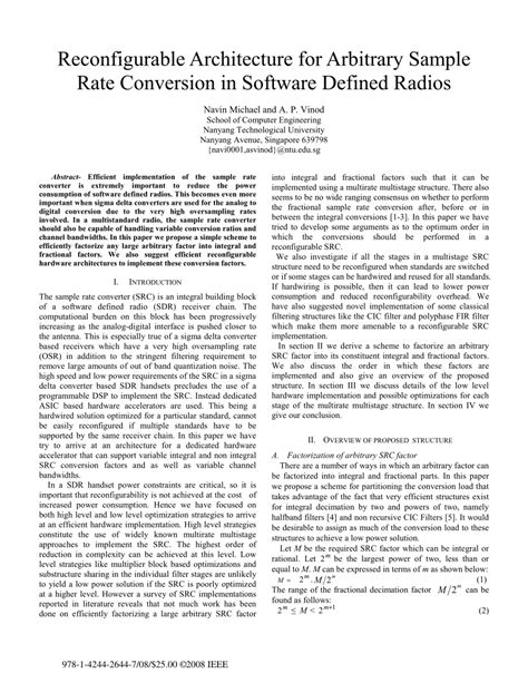 pdf reconfigurable architecture for arbitrary sample rate conversion in software defined radios