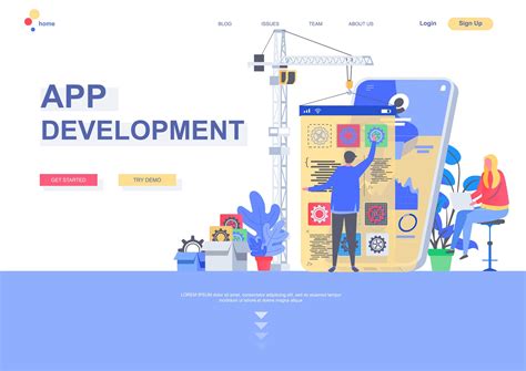 App Development Flat Landing Page Template 1436206 Vector Art At Vecteezy