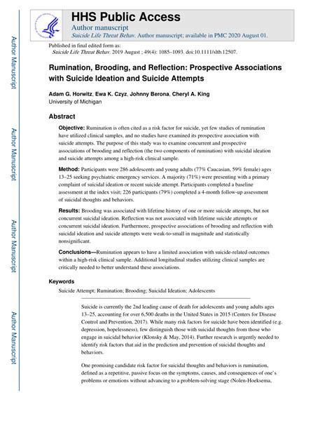 Pdf Rumination Brooding And Reflection Prospective Associations With Suicide Ideation And