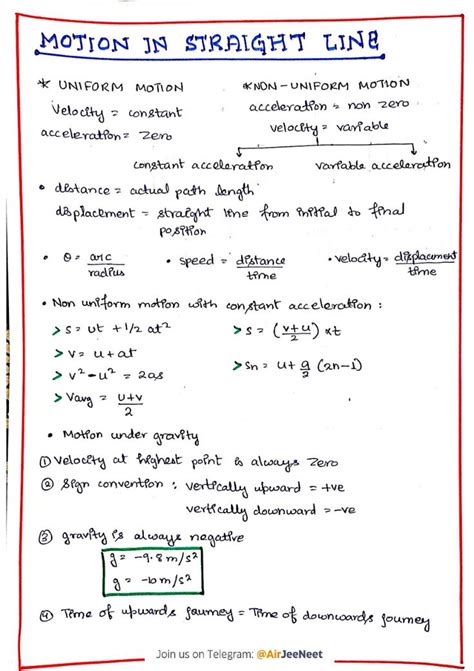 Class 11 Physics Motion In Straight Line Toppers Short Notes Pdf In 2024 Physics Notes
