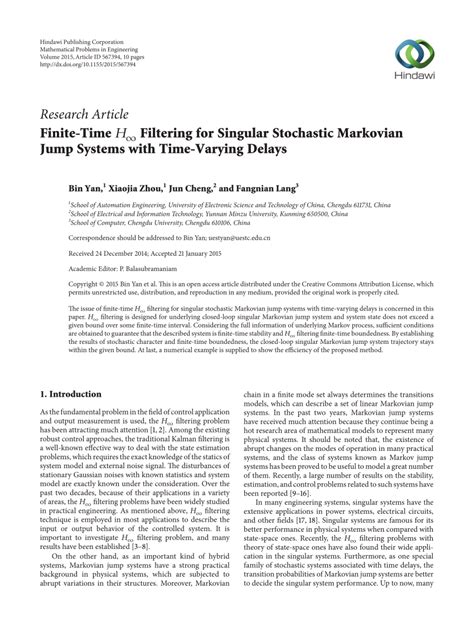 Pdf Finite Time H ∞ Filtering For Singular Stochastic Markovian Jump Systems With Time Varying