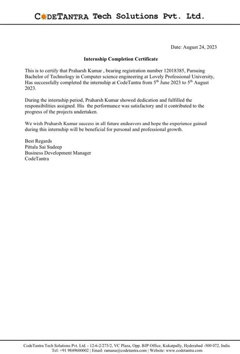 Praharsh Kumar On Linkedin Internshipdone Codetanta