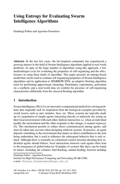 Pdf Using Entropy For Evaluating Swarm Intelligence Algorithms