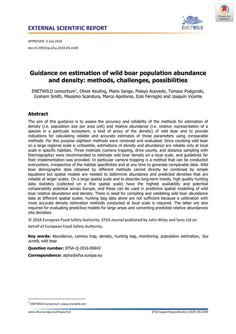 Pdf Guidance On Estimation Of Wild Boar Population Abundance And Density Methods Challenges