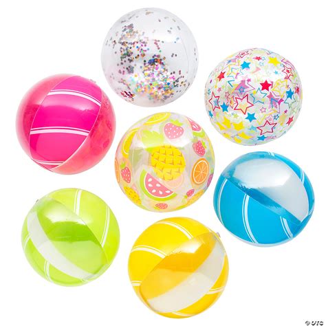 Bulk 48 Pc Inflatable Clear Patterned Medium Beach Ball Assortment Kit