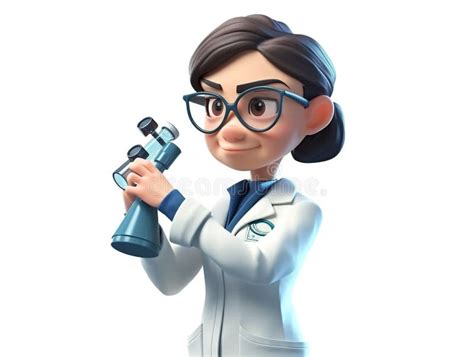3d Cartoon Illustration Showing A Young Scientist Working In A Laboratory Stock Illustration