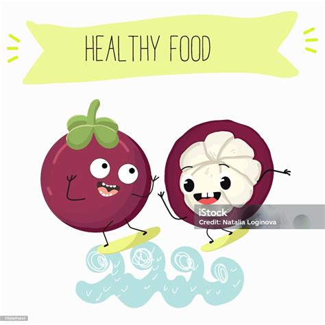 벡터 만화 캐릭터 망고스틴 재미 야채 과일 신선한 수확 이국적인 유기농 채식 제품 어린이 생일 가격표 스티커 0명에 대한 스톡 벡터 아트 및 기타 이미지 Istock