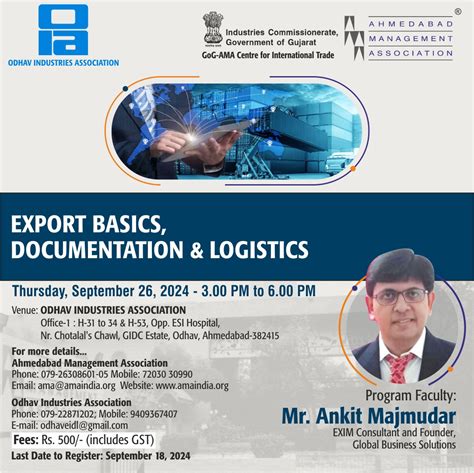 Export Basics Documentation And Logistics Conducted At Odhav Industries Association Ahmedabad