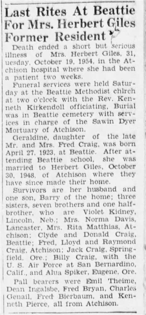 Geraldine Craig Giles 1923 1954 Mémorial Find A Grave