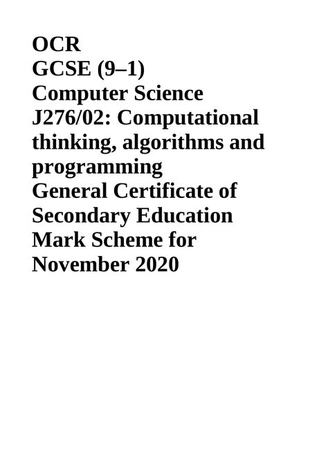 Ocr Gcse 91 Computer Science J27602 Computational Thinking