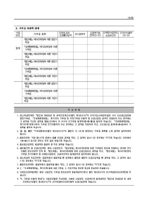 기부금 조정명세서 [법인세법 시행규칙 서식21] 샘플 양식 다운로드