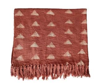Rust Mudcloth Cotton Woven Throw Blanket With Tassels Etsy