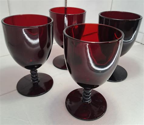 Set Of 4 Ruby Red Goblets Etsy