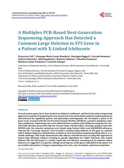 Pdf A Multiplex Pcr Based Next Generation Sequencing Approach Has Detected A Common Large