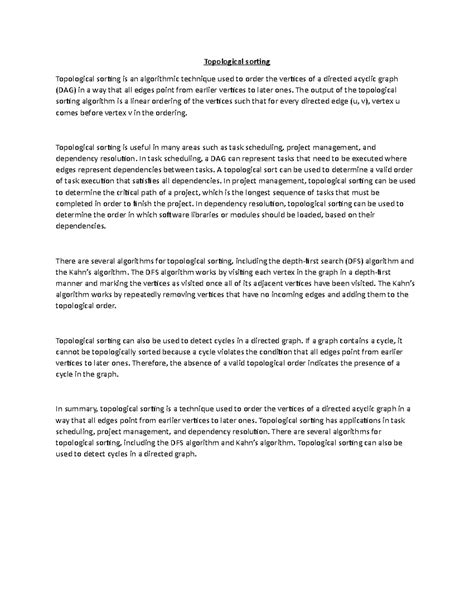 Topological Sorting Topological Sorting Topological Sorting Is An Algorithmic Technique Used