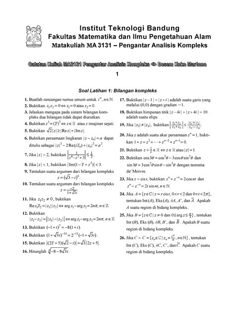 Question Of Number Complex Fakultas Matematika Dan Ilmu Pengetahuan Alam Matakuliah MA Question Of Number Complex Fakultas Matematika Dan Ilmu Pengetahuan Alam Matakuliah MA