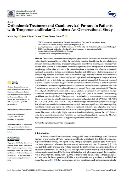 Pdf Orthodontic Treatment And Craniocervical Posture In Patients With Temporomandibular