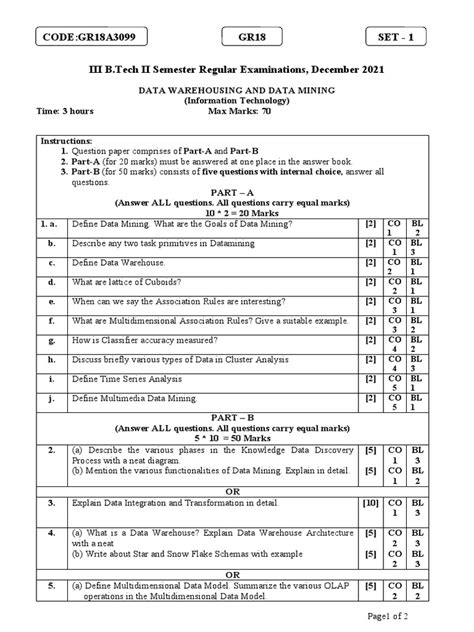 Iii Ii Regular Dmdw Model Paper Pdf Data Mining Data Warehouse