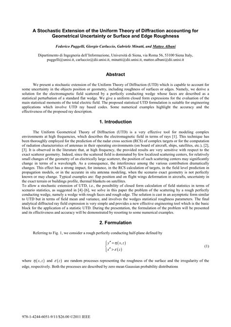 Pdf A Stochastic Extension Of The Uniform Theory Of Diffraction Accounting For Geometrical