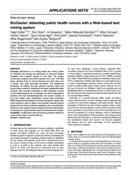 Pdf Biocaster Detecting Public Health Rumors With A Web Based Text Mining System