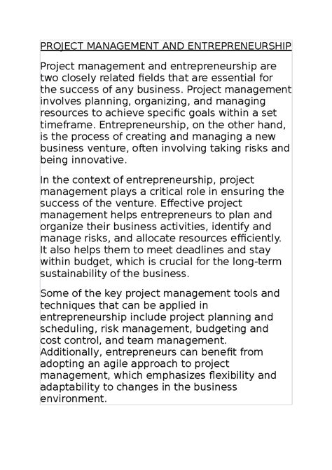 Unit 1 Project Management And Entrepreneurship Unit 1 Notes Unit