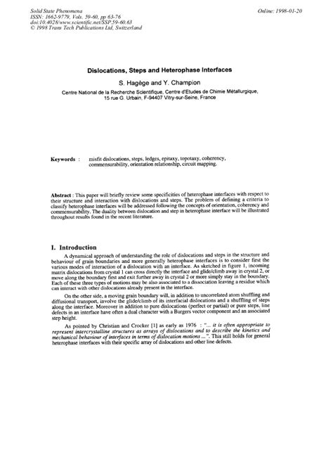 Dislocations Steps And Heterophase Interfaces Scientificnet