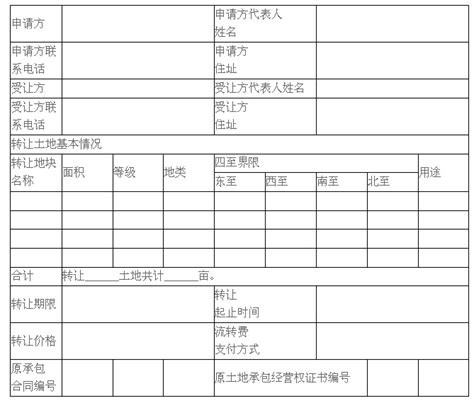 农村土地承包经营权转让申请表 示范文本 农村土地网