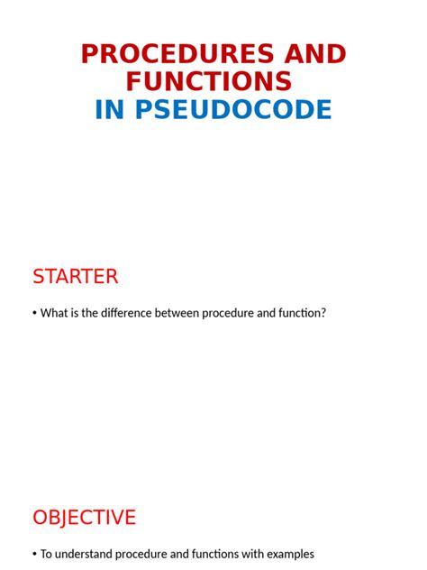 Procedure And Functions In Pseudocode Ppt1 Pdf