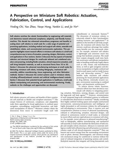 Pdf A Perspective On Miniature Soft Robotics Actuation Fabrication