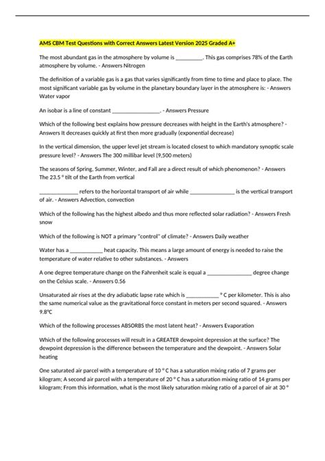 AMS CBM Test Questions With Correct Answers Latest Version 2025 Graded A AMS CBM Stuvia US