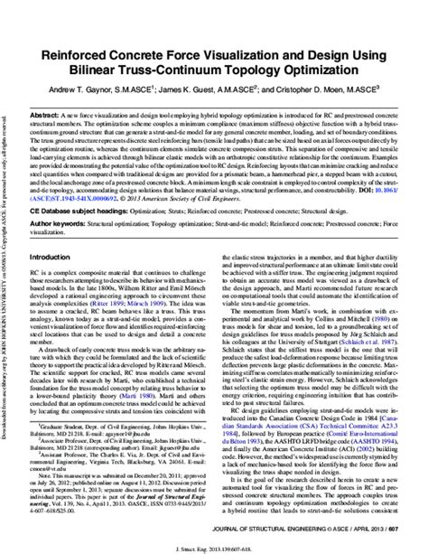 Pdf Reinforced Concrete Force Visualization And Design Using Bilinear Truss Continuum Topology