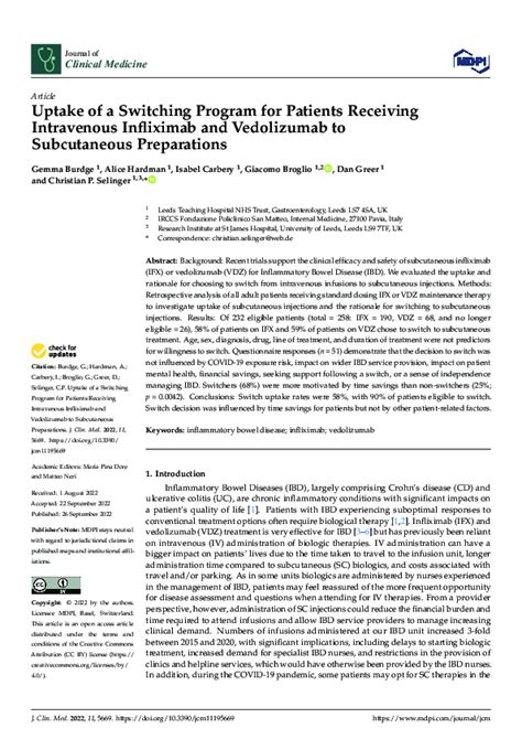 Pdf Uptake Of A Switching Program For Patients Receiving Intravenous Infliximab And