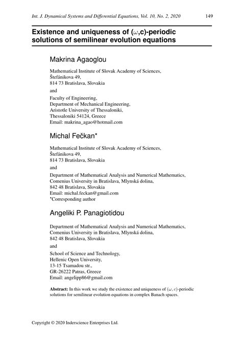 Pdf Existence And Uniqueness Of ωc Periodic Solutions Of