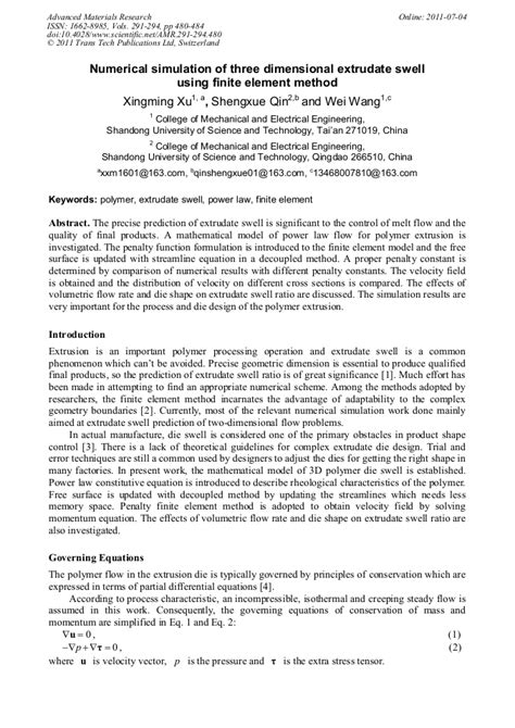 Numerical Simulation Of Three Dimensional Extrudate Swell Using Finite Element Method