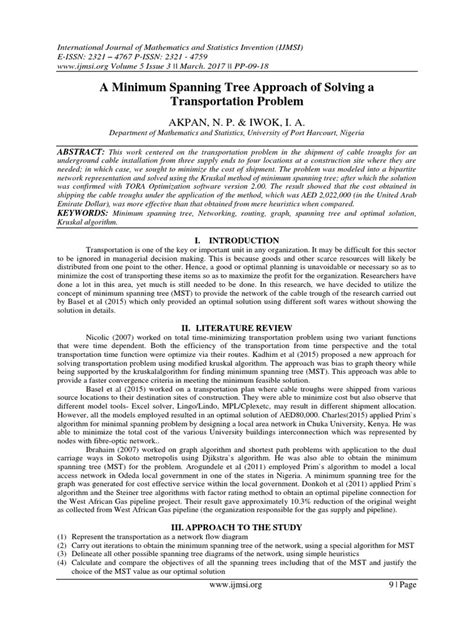 a minimum spanning tree approach of solving a transportation problem pdf