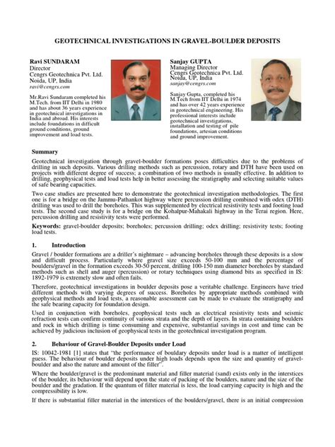 Geotechnical Investigations In Gravel Boulder Deposits Pdf Geotechnical Engineering Borehole